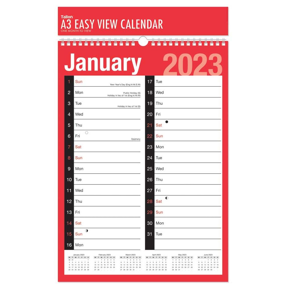 A3 EASY VIEW CALENDAR MTW 2023