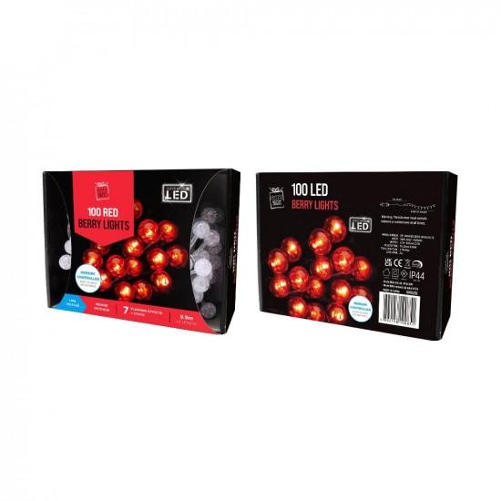 LED RED BERRY LIGHTS 100 FLASH